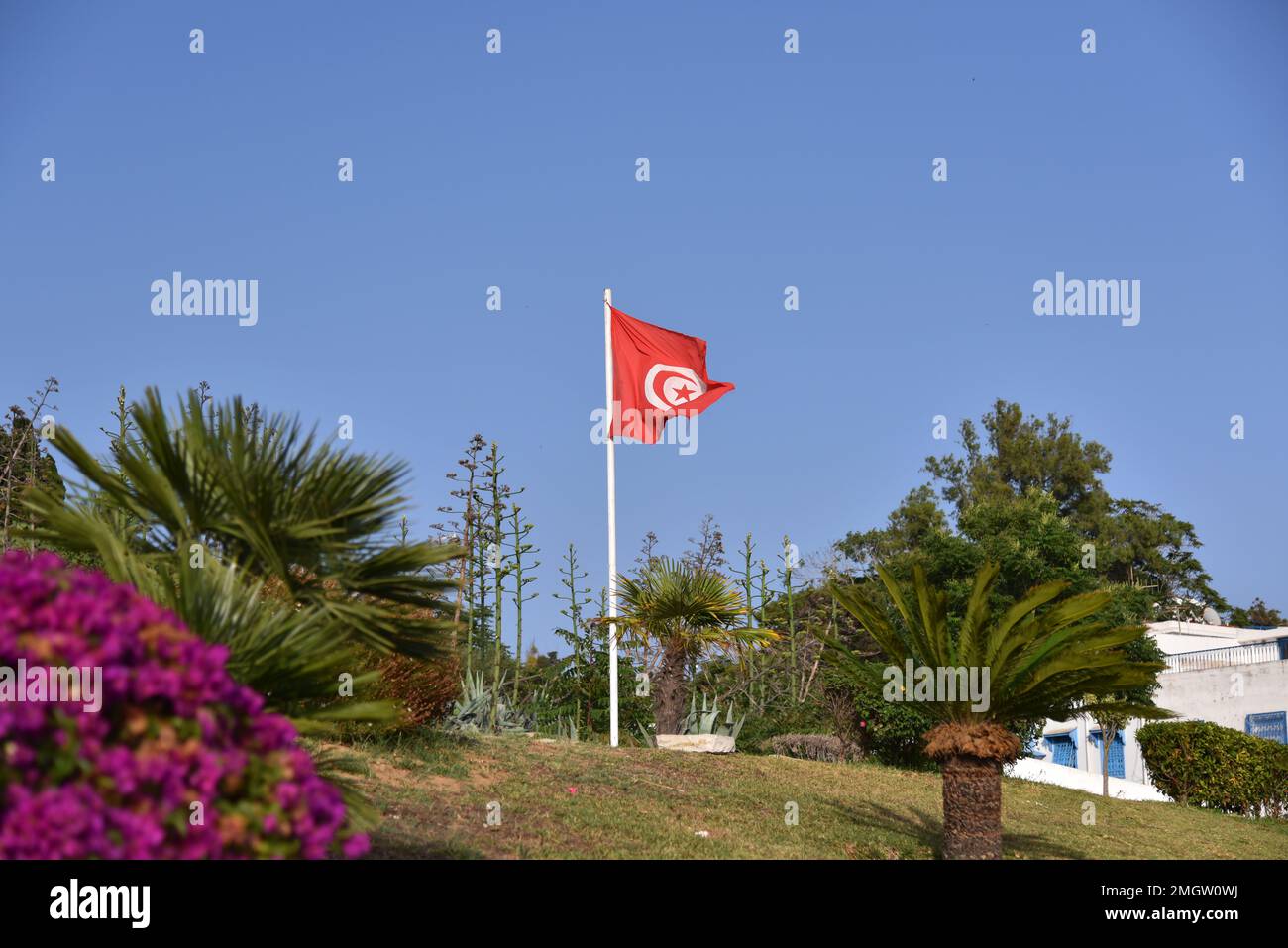 White-blue city of Sidi Bou Said, Tunisia. Eastern fairy tale with a ...
