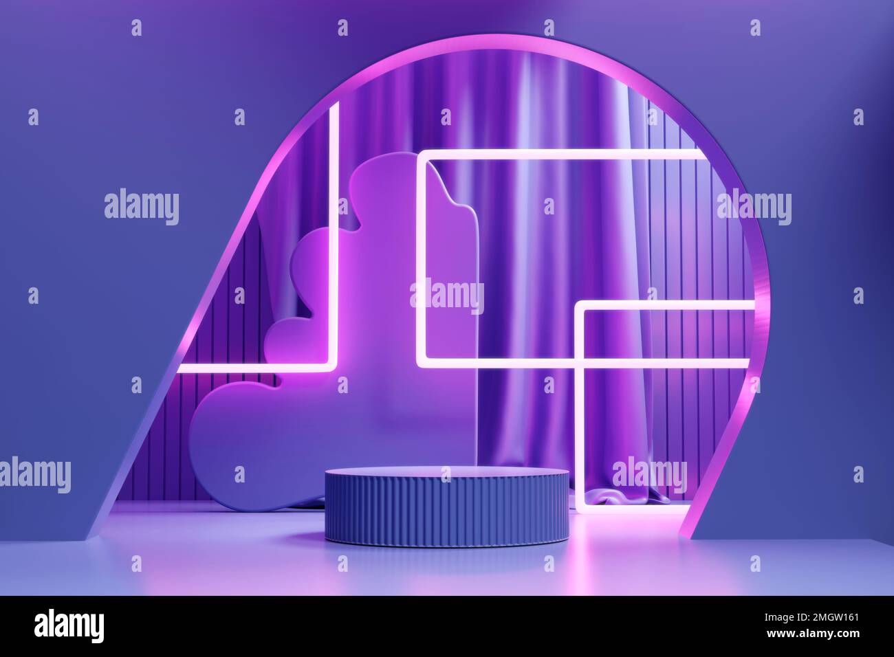 Violet Stage Platform with neon light For Product Display 3D Rendering ...