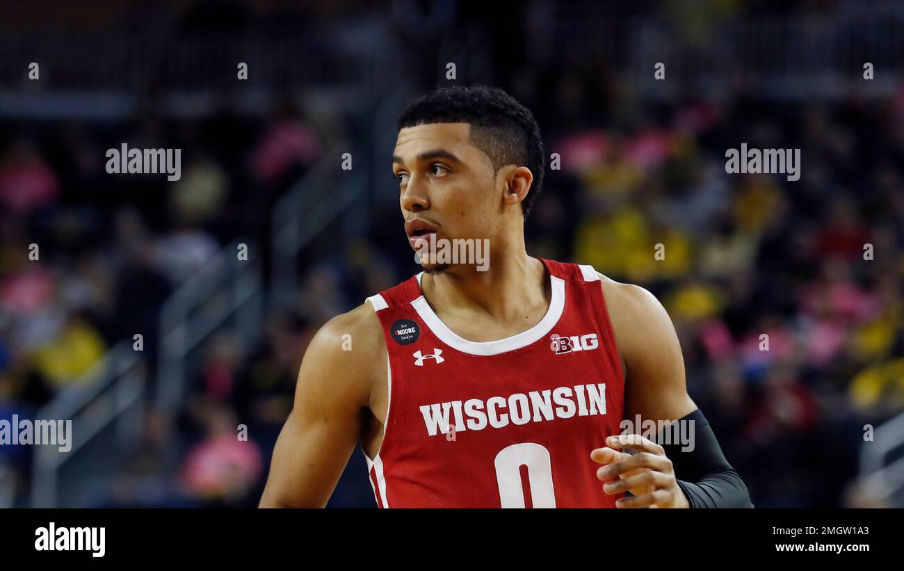 Wisconsin guard D'Mitrik Trice plays during the first half of an NCAA ...