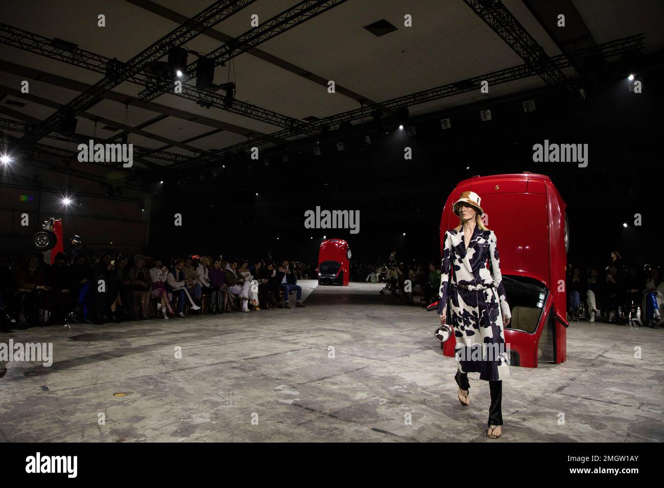 A model wears a creation for the Off White fashion collection during ...