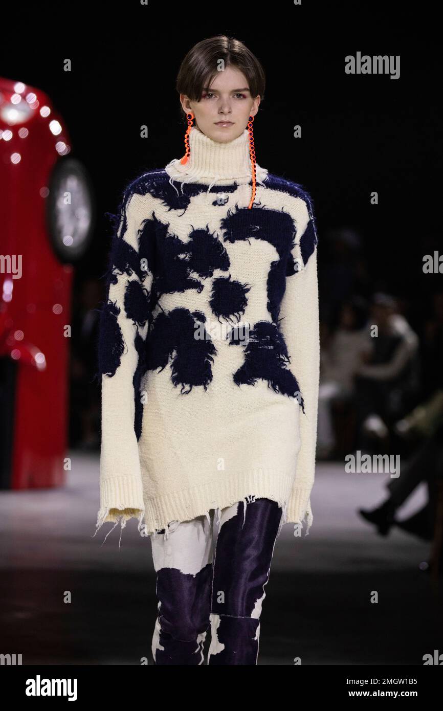 A model wears a creation for the Off White fashion collection during ...