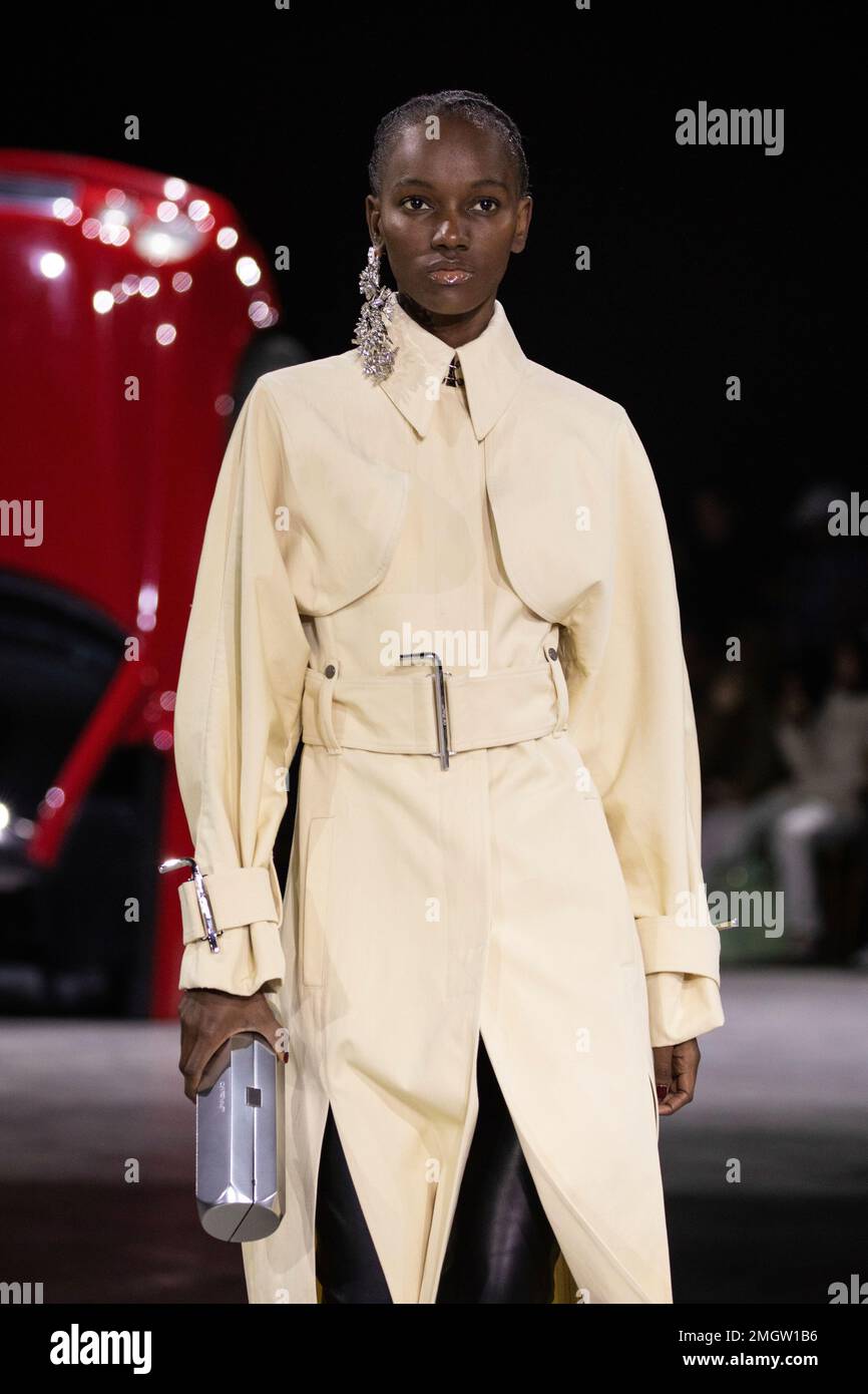 A model wears a creation for the Off White fashion collection during ...