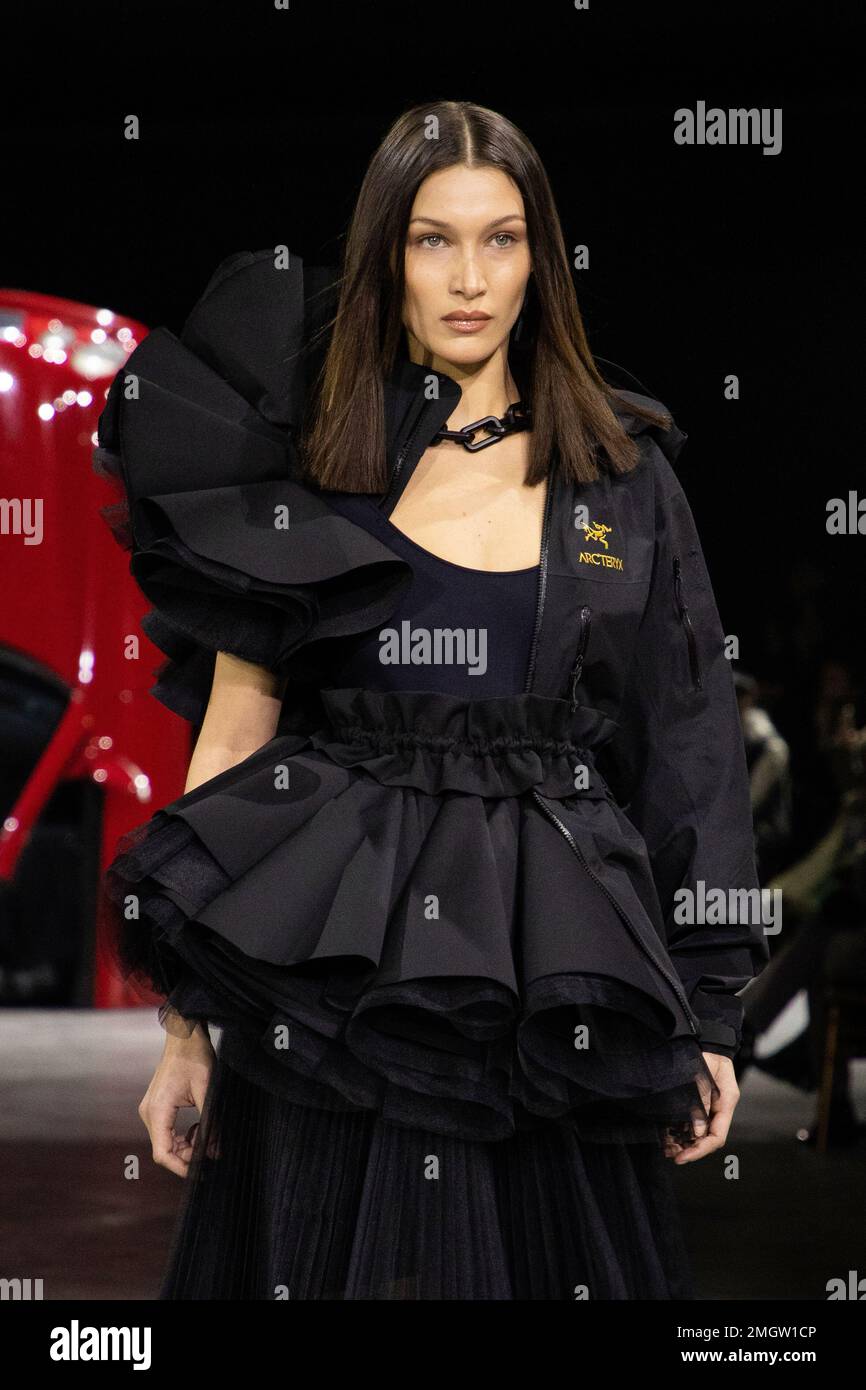 Model Bella Hadid wears a creation for the Off White fashion collection ...