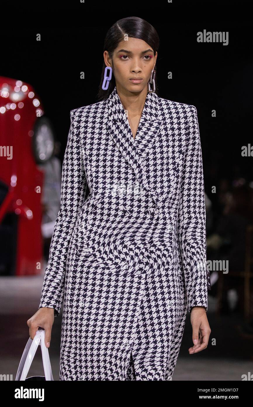 A model wears a creation for the Off White fashion collection during ...