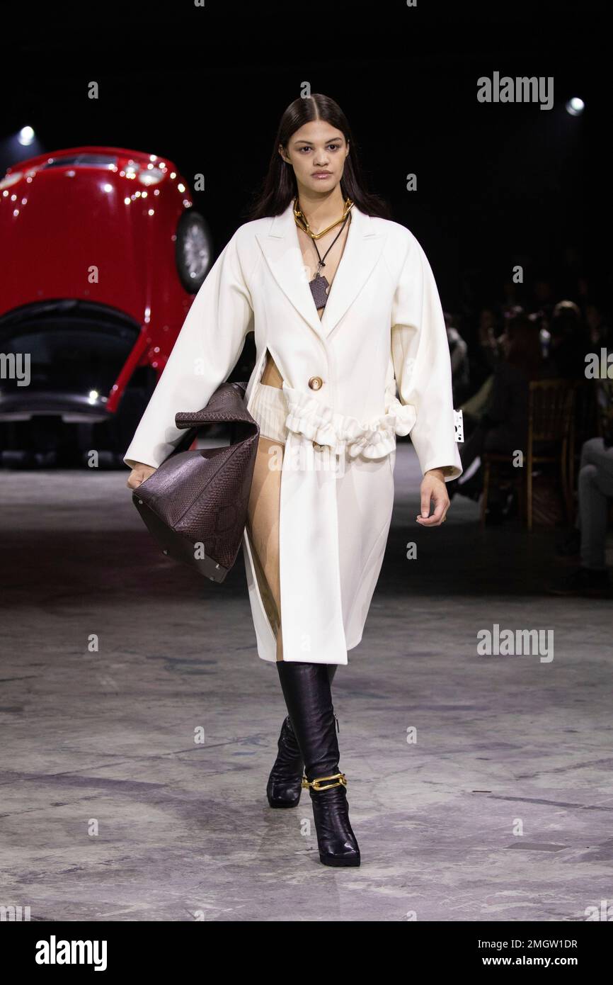A model wears a creation for the Off White fashion collection during ...