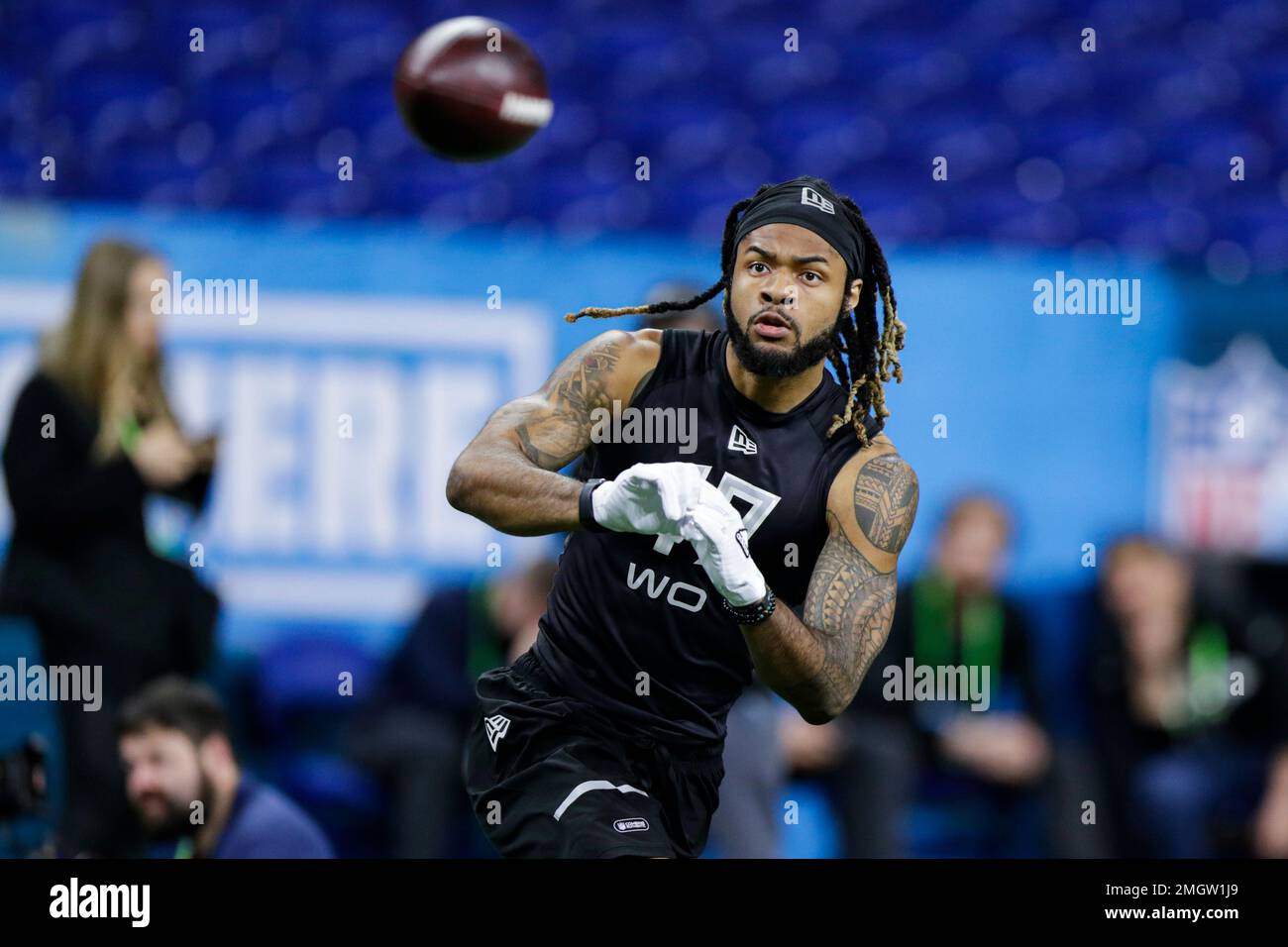 Texas A&M wide receiver Kendrick Rogers runs a drill at the NFL ...