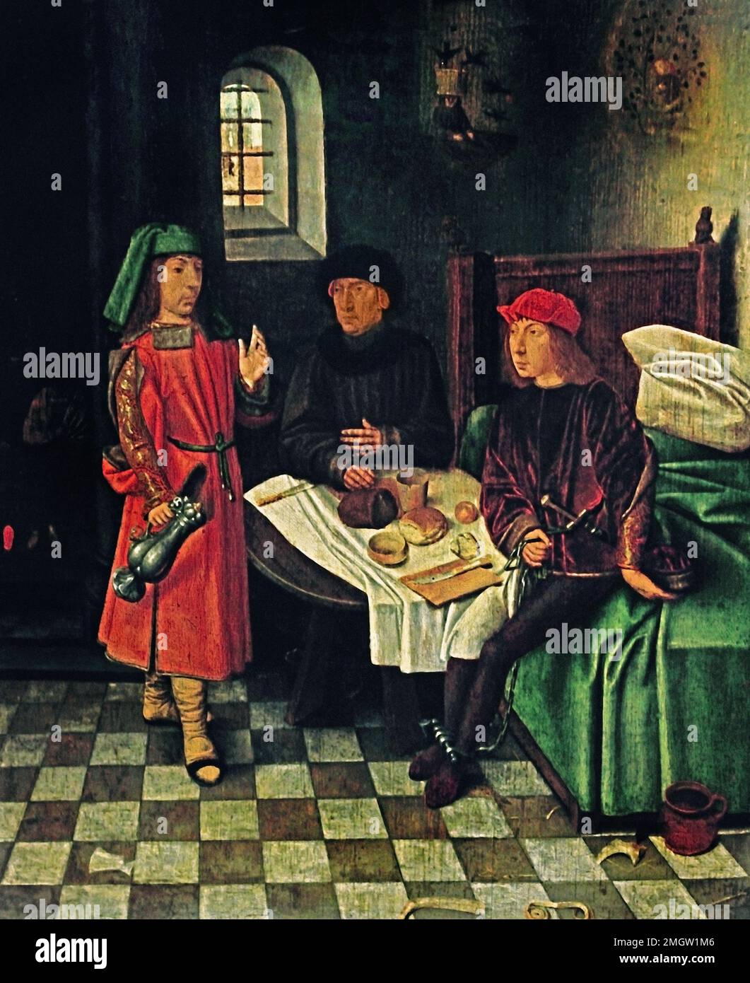 Joseph Explaining the Dreams of the Baker and the Cupbearer by 1500 by Jan Jansz. Mostaert ...