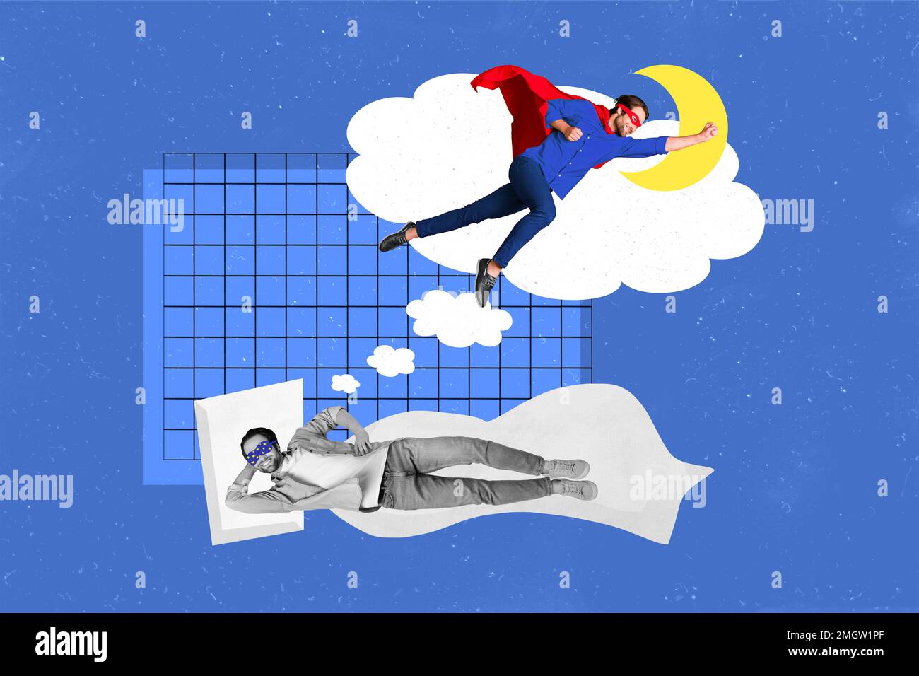 Creative photo 3d collage artwork poster postcard of positive man ...