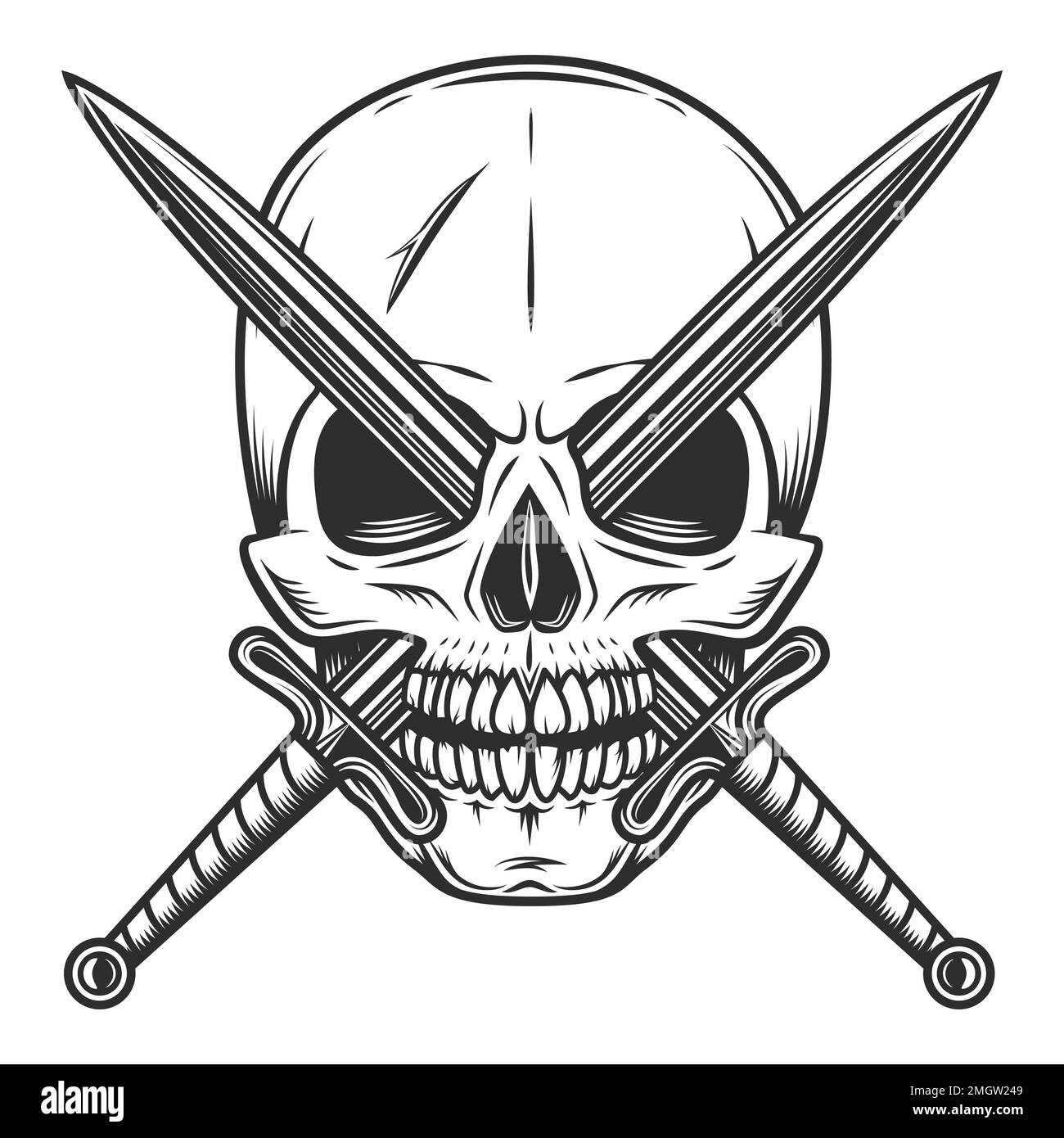 Vintage skull with crossed swords isolated vector illustration Stock ...