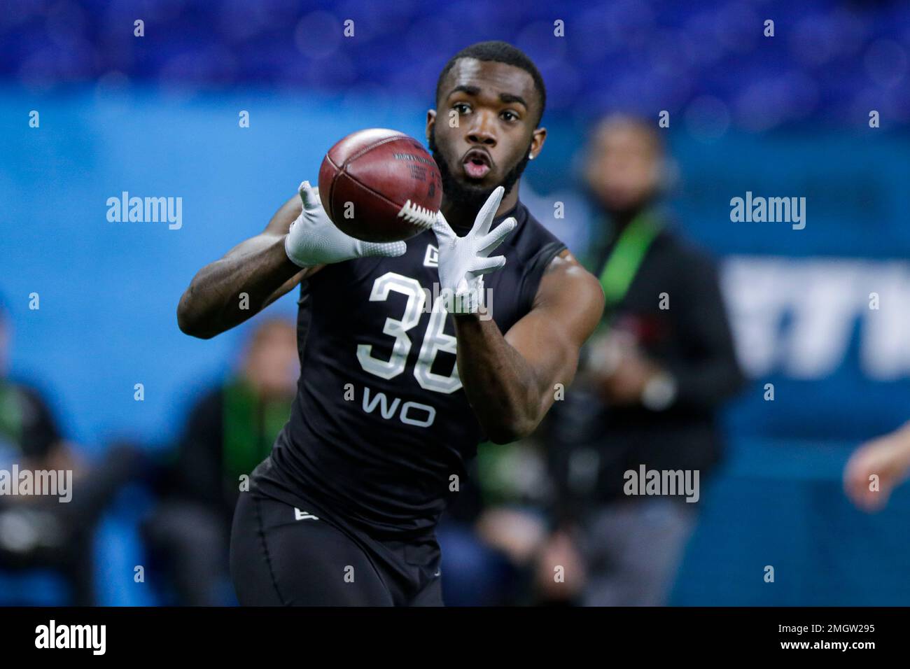 Baylor wide receiver Denzel Mims runs a drill at the NFL football ...