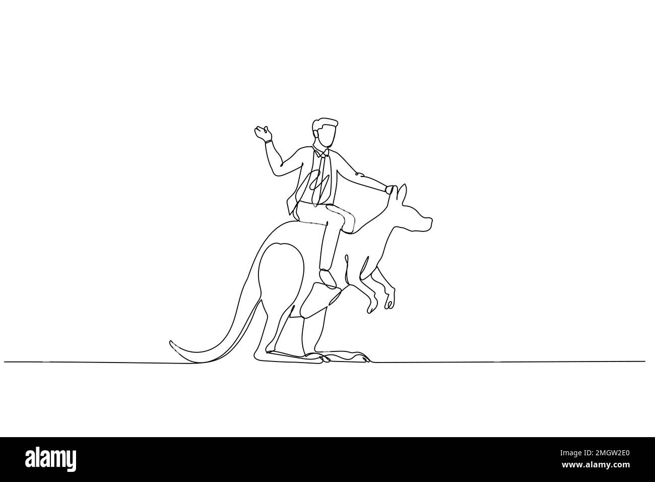 Drawing of businessman riding kangaroo with suicase metaphor of manager ...