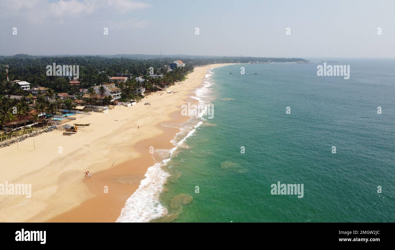 Sri Lanka Southern beaches captured by a drone. Clear sky with blue ...