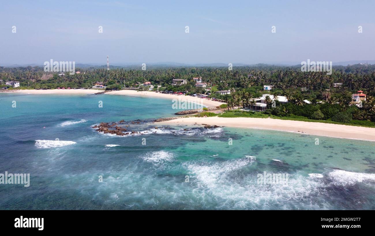 Sri Lanka Southern beaches captured by a drone. Clear sky with blue ...