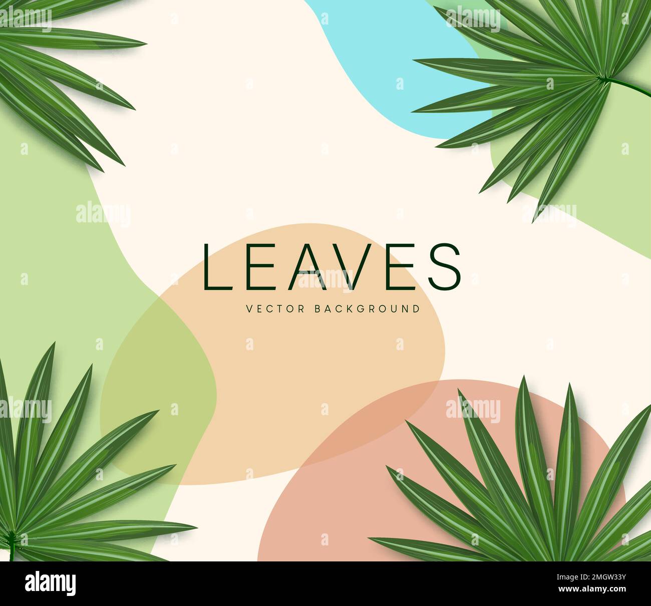 Leaves vector background. Leaves vector text with green palm elements ...