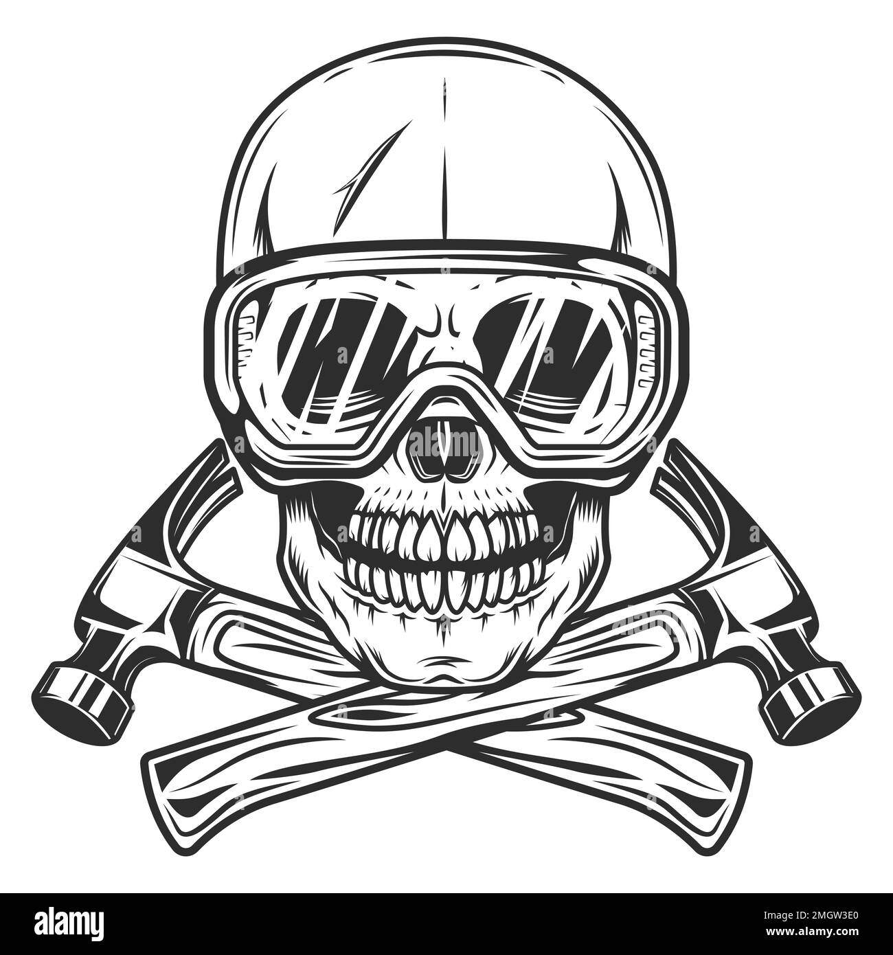 Skull with safety glasses builder crossed hammers from new construction ...