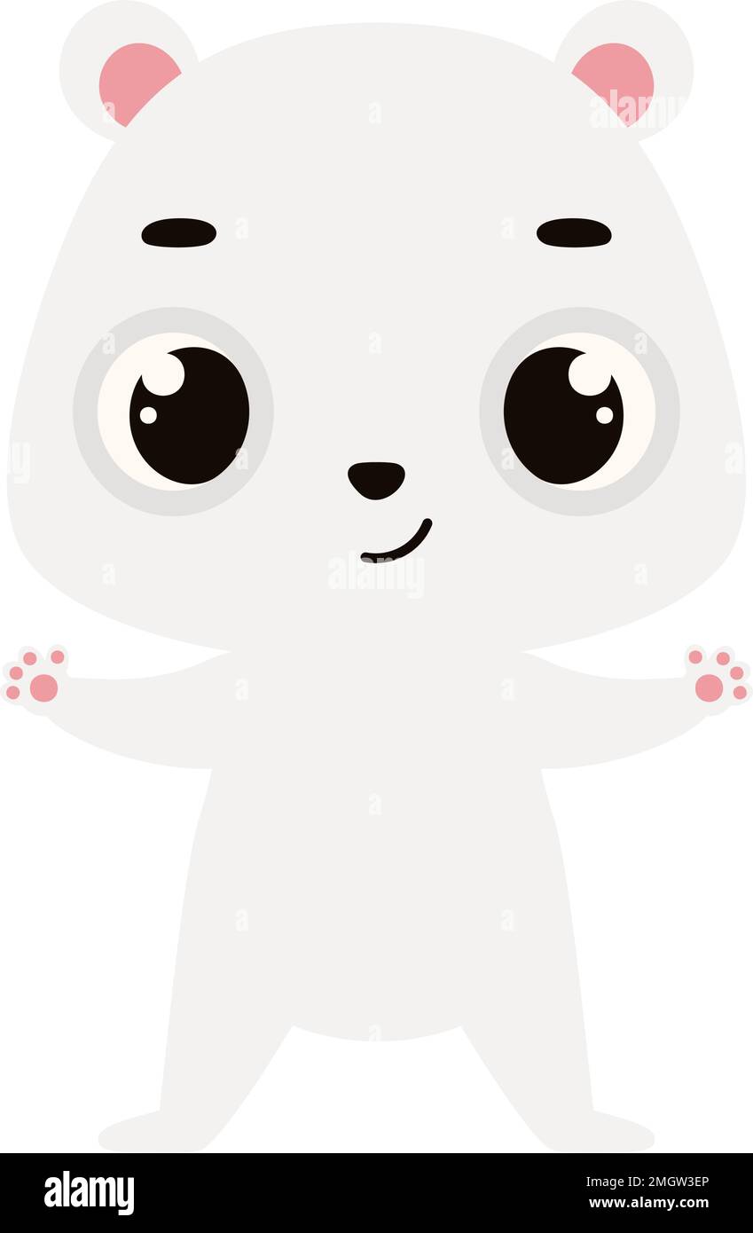 Cute little polar bear on white background. Cartoon animal character ...