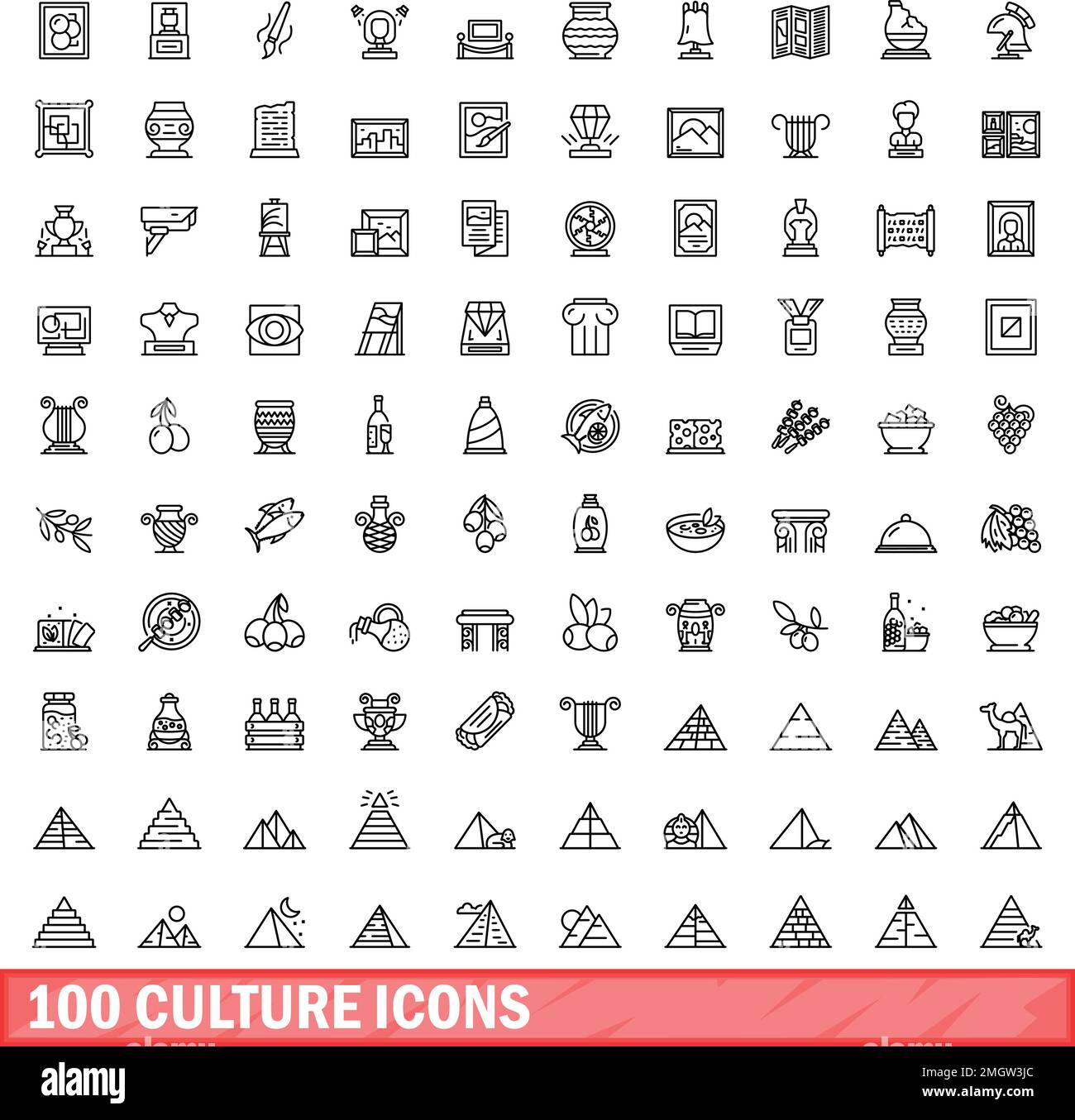 100 culture icons set. Outline illustration of 100 culture icons vector ...
