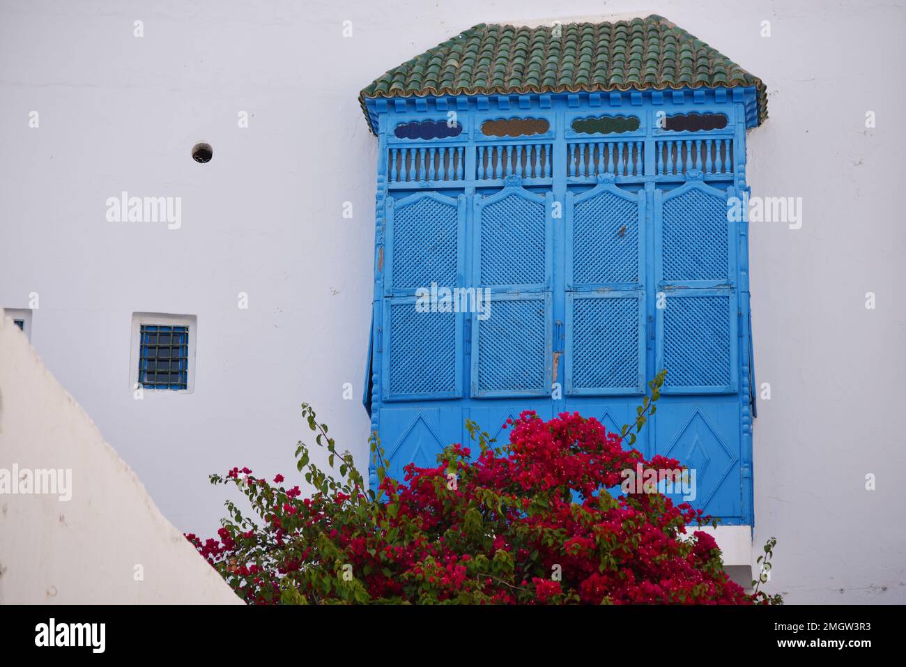 White-blue city of Sidi Bou Said, Tunisia. Eastern fairy tale with a ...
