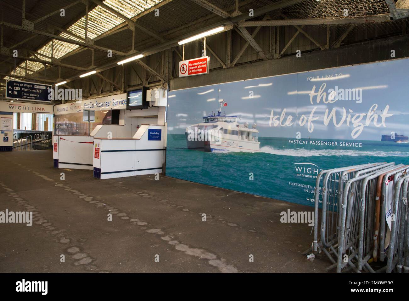 Inside of Portsmouth Harbour station with Isle of White Ferry entrance ...