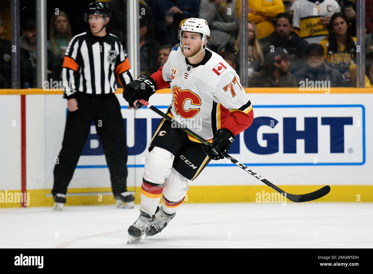 Calgary Flames center Mark Jankowski (77) plays against the Nashville ...