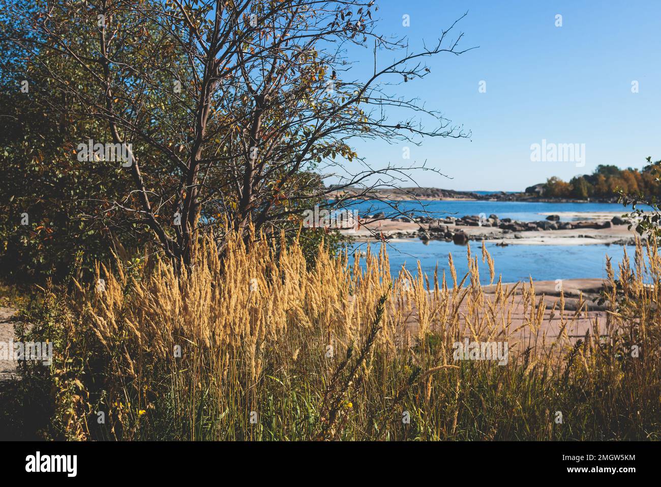 View of Hanko town coast, Hango, Finland, with beach and coastal ...