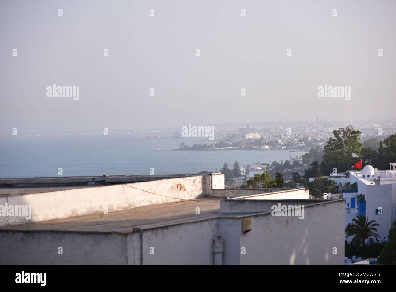 White-blue city of Sidi Bou Said, Tunisia. Eastern fairy tale with a ...