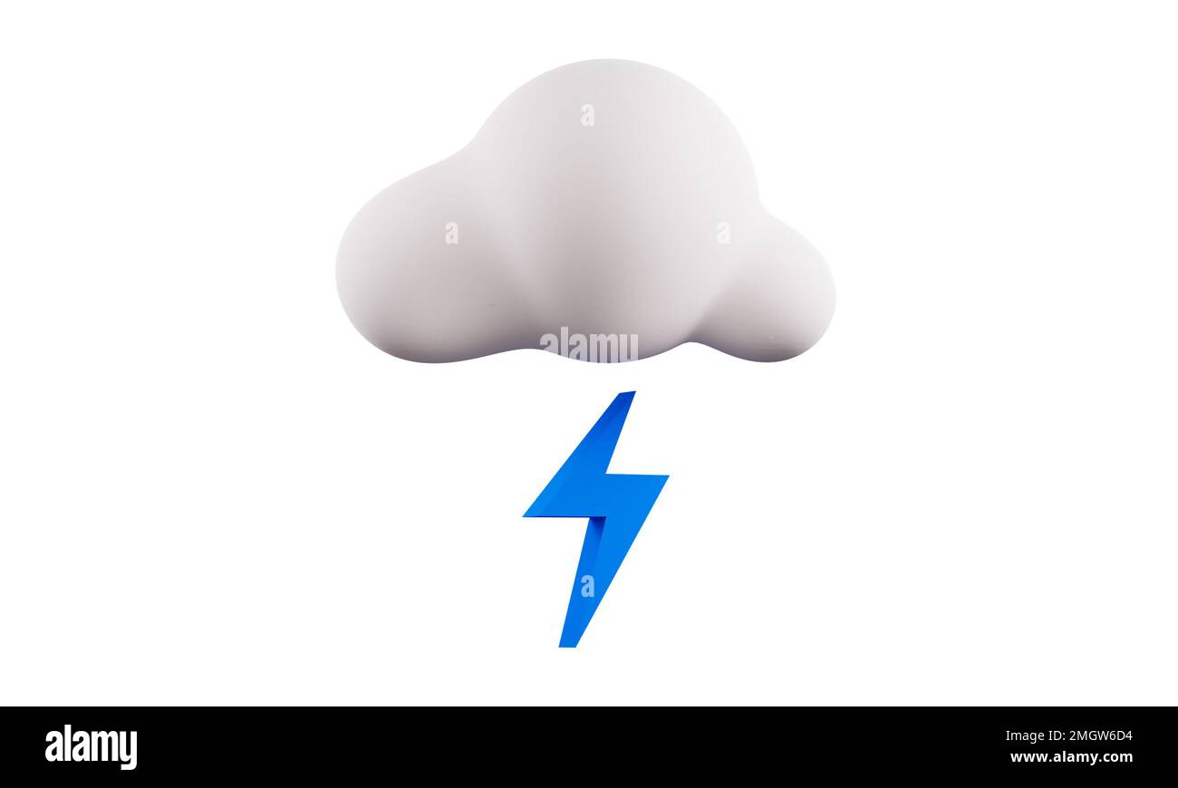 Cloud with lightning isolated on white background. 3d rendering ...