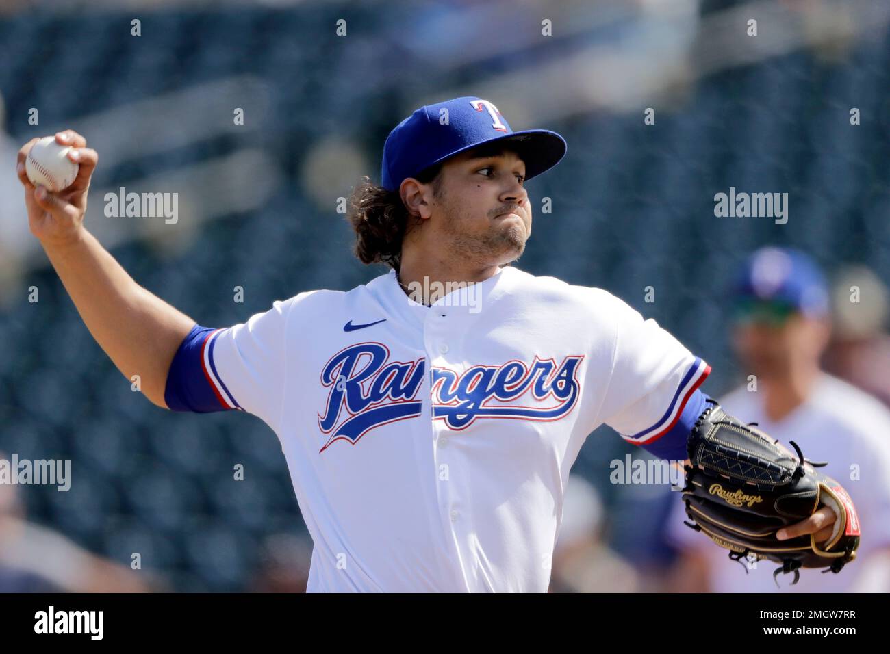 Texas Rangers starting pitcher Tyler Phillips throws during the first ...