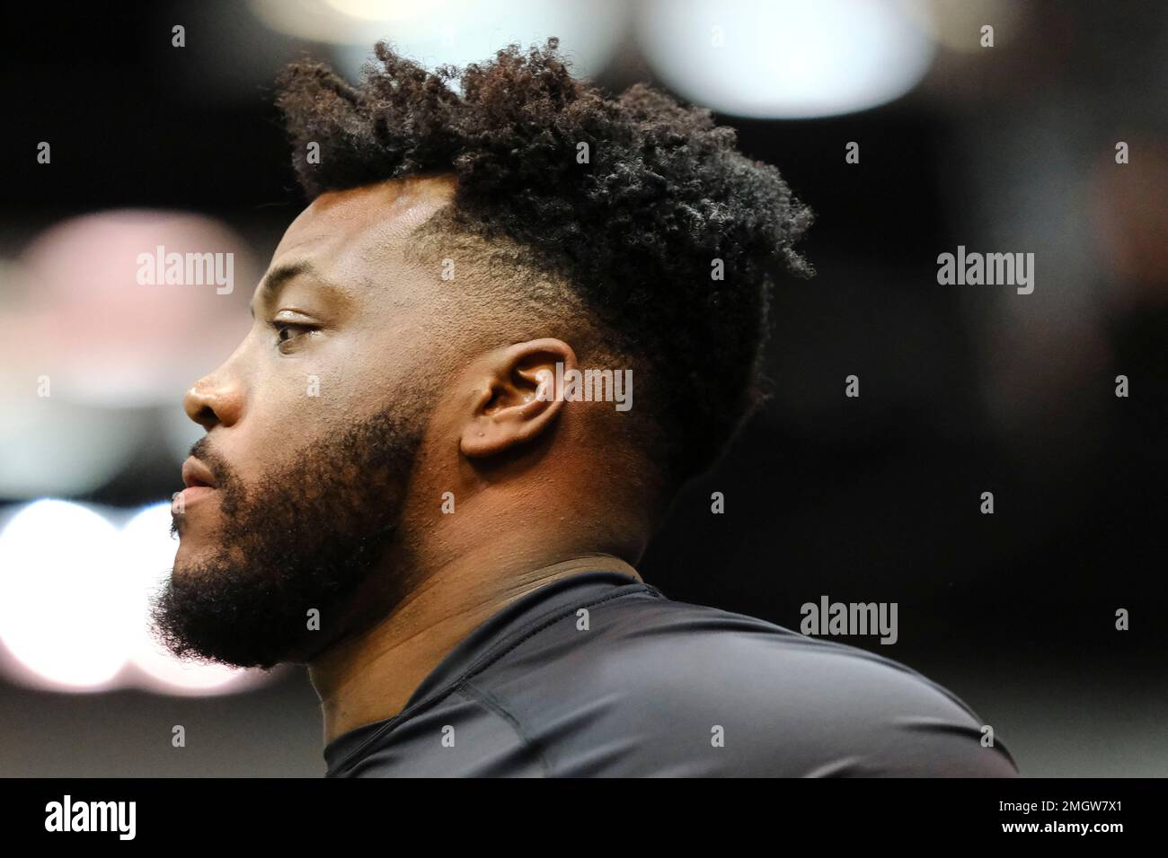 Houston offensive lineman Joshua Jones does the bench press at the NFL ...