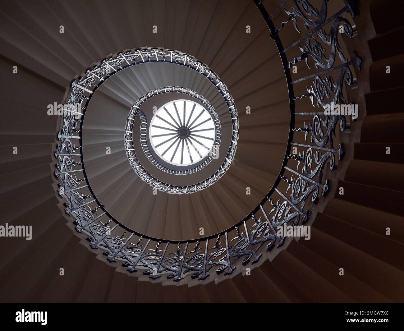 The spiral staircase at the Queens House Greenwich London viewed from ...