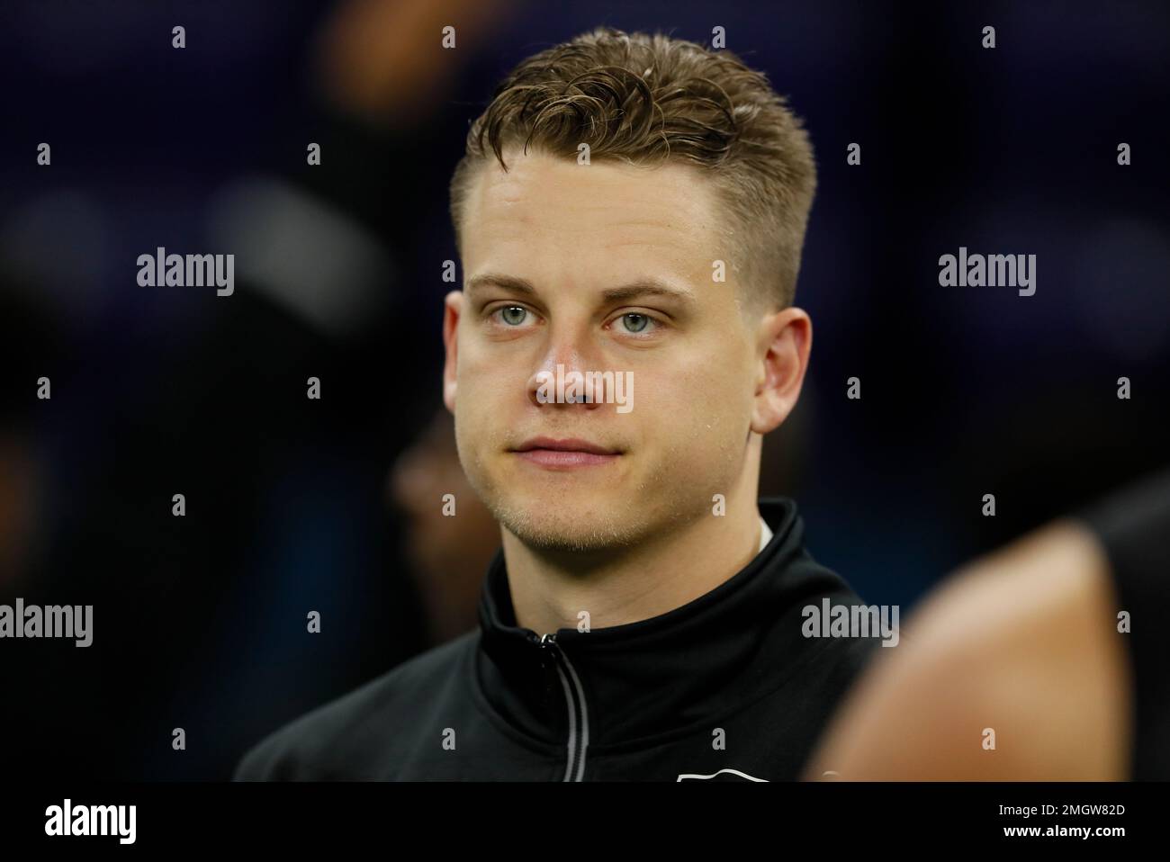 LSU quarterback Joe Burrow watches a drill at the NFL football scouting ...