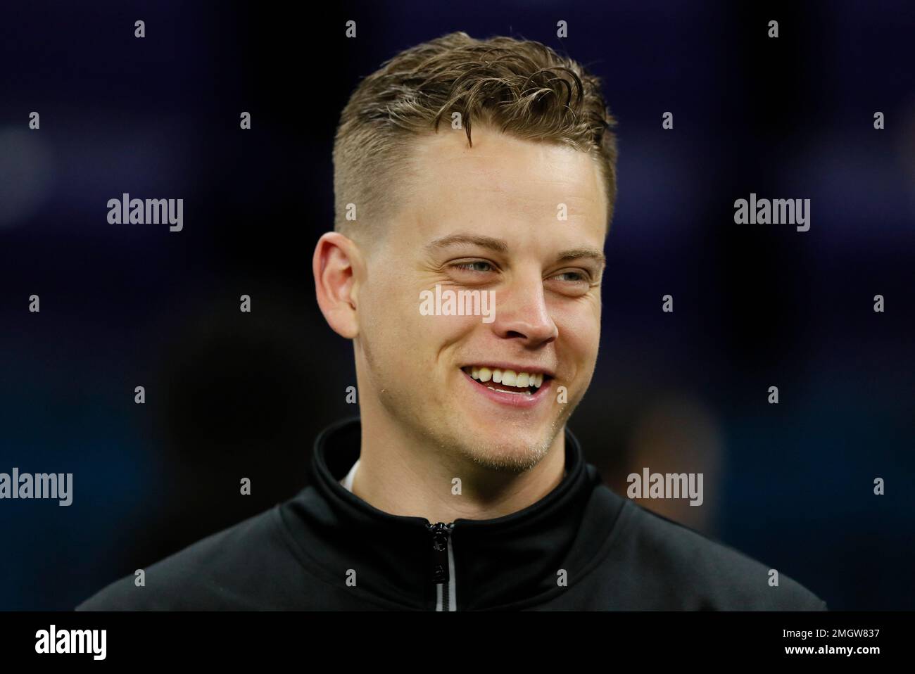 LSU quarterback Joe Burrow watches a drill at the NFL football scouting ...