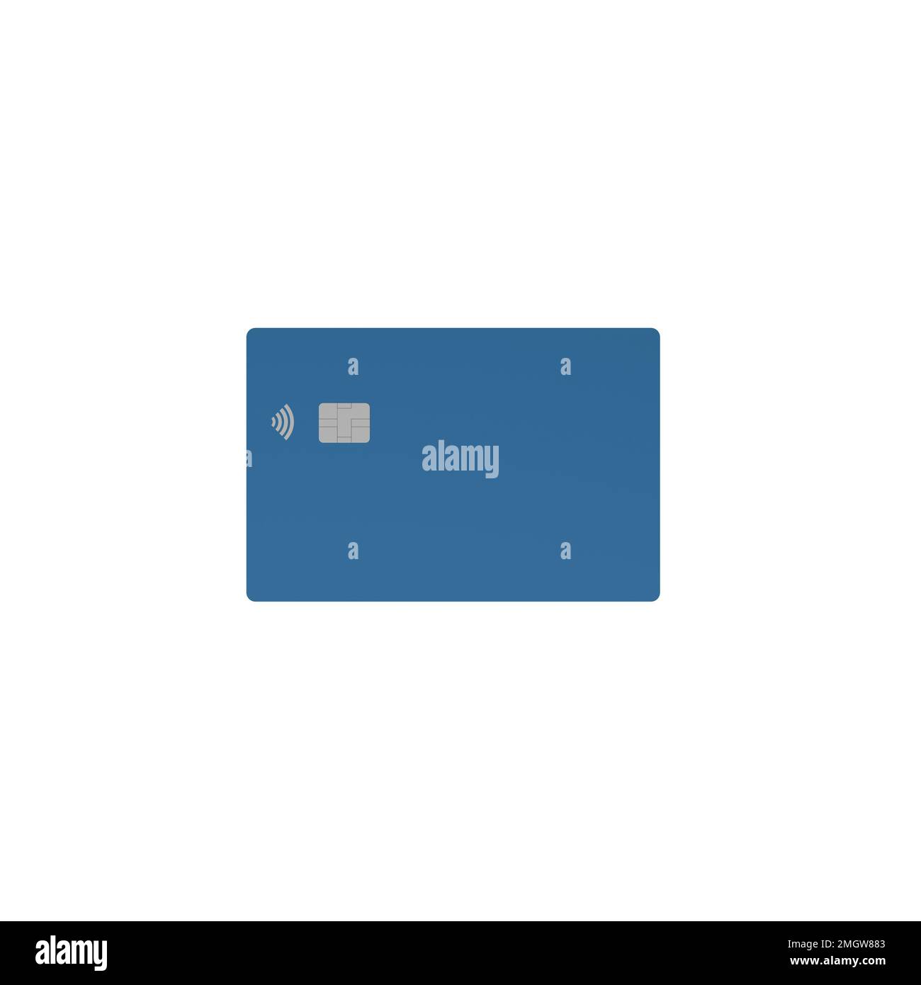 Credit card with NFC chip on white background. Blue blank debit card ...