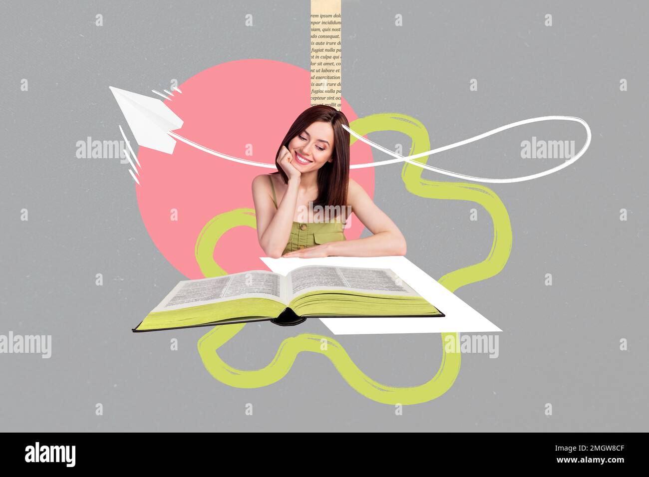 Creative photo 3d collage artwork poster picture of pretty lady reading ...