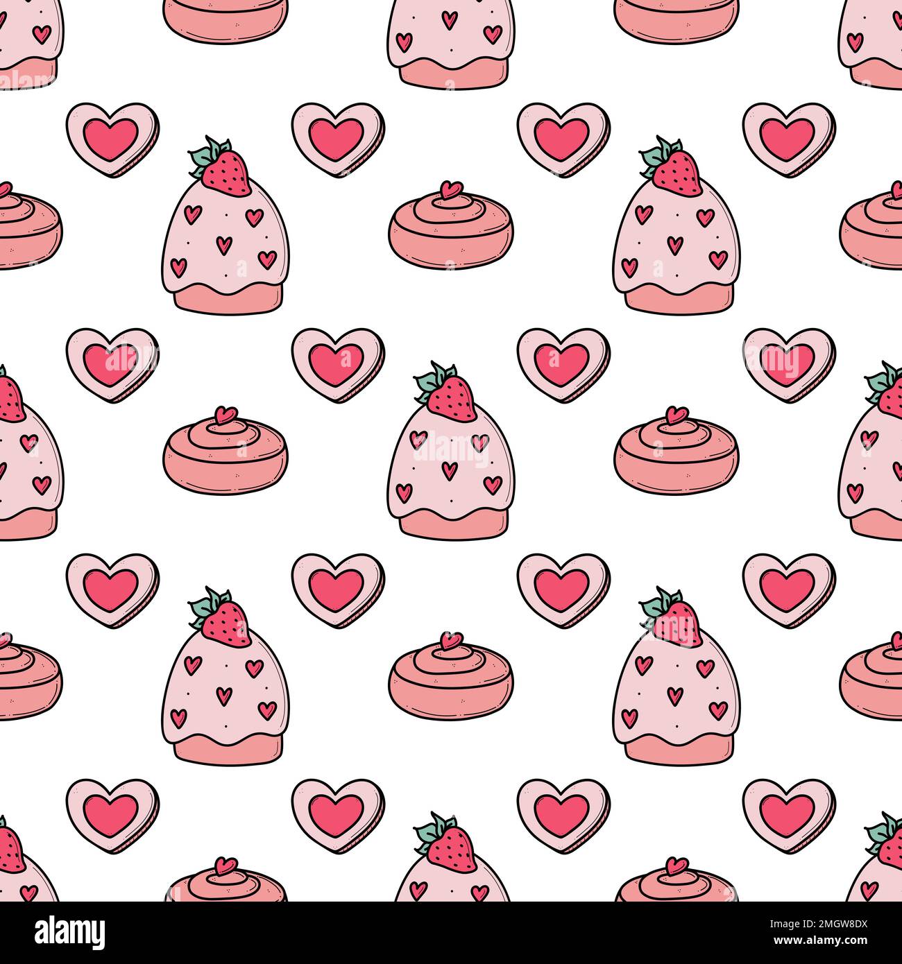 Valentines day vector seamless pattern. Doodle hand drawn illustration ...
