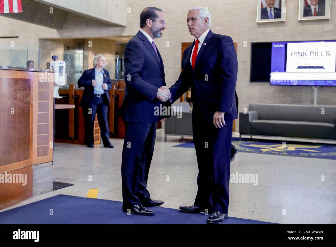 Vice President Mike Pence is greeted by Health and Human Services ...