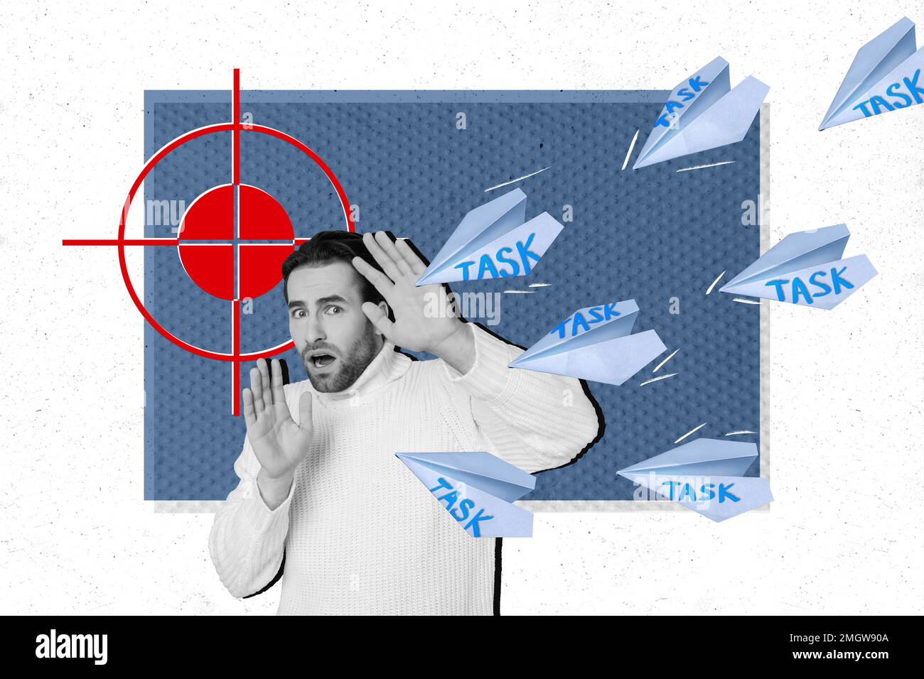 Creative photo 3d collage artwork poster postcard of worried man have ...