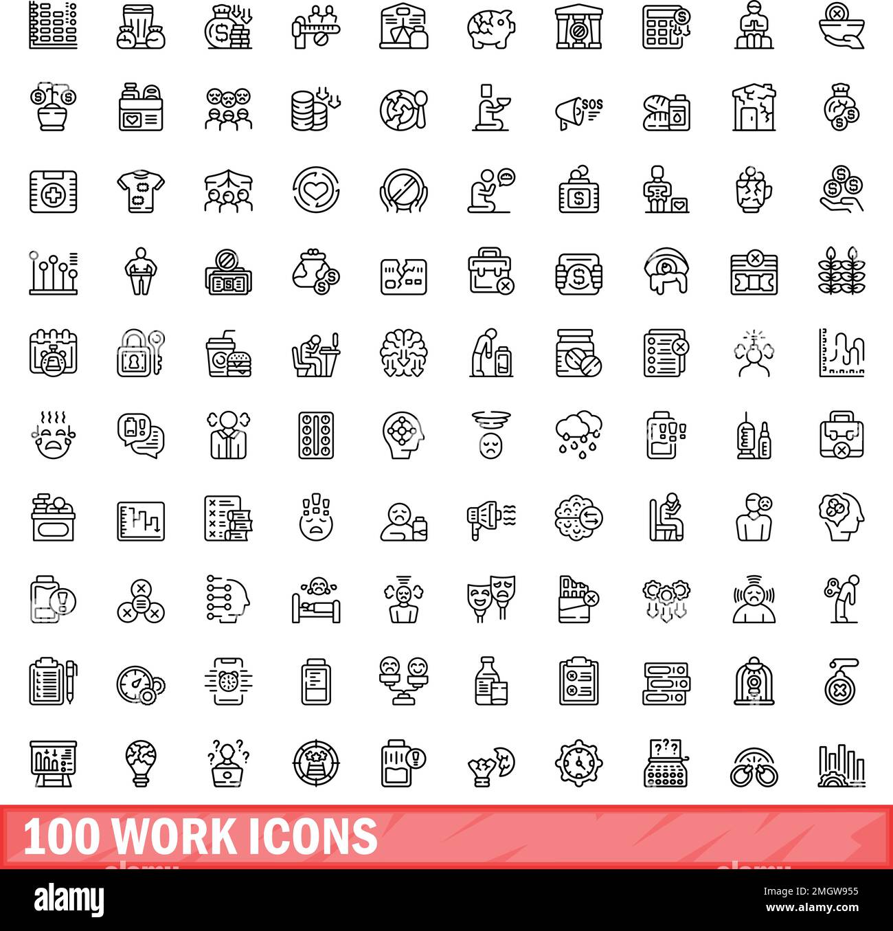 100 work icons set. Outline illustration of 100 work icons vector set ...