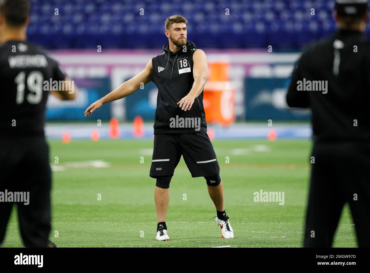 South Florida tight end Mitchell Wilcox stretches at the NFL football ...