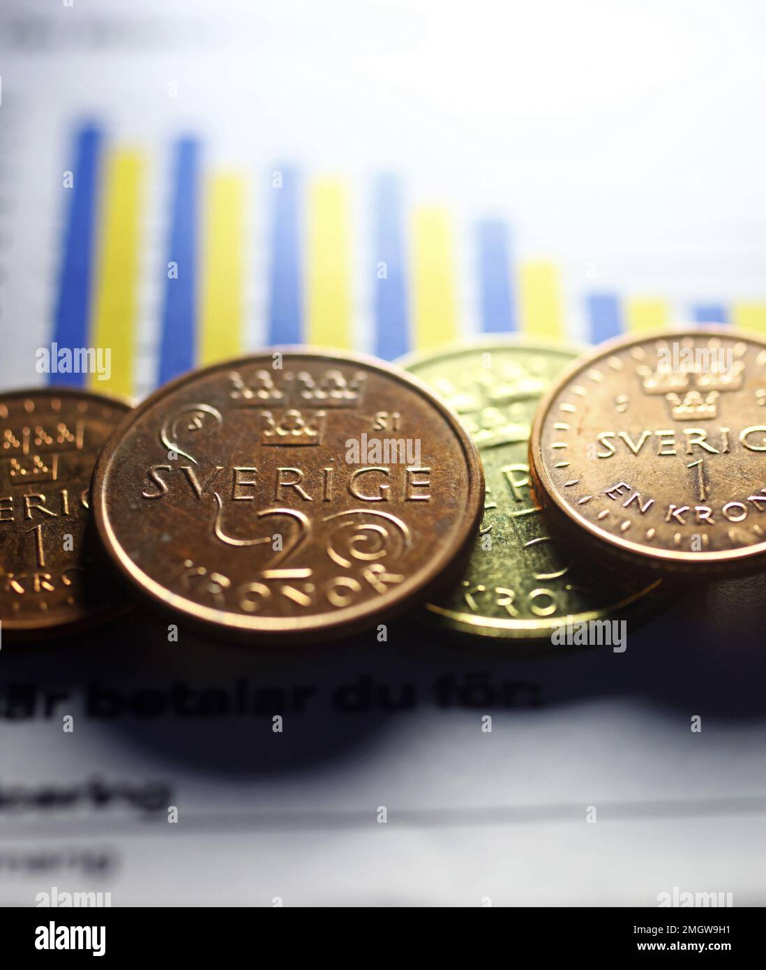 Swedish coins on an invoice from the electricity network company ...