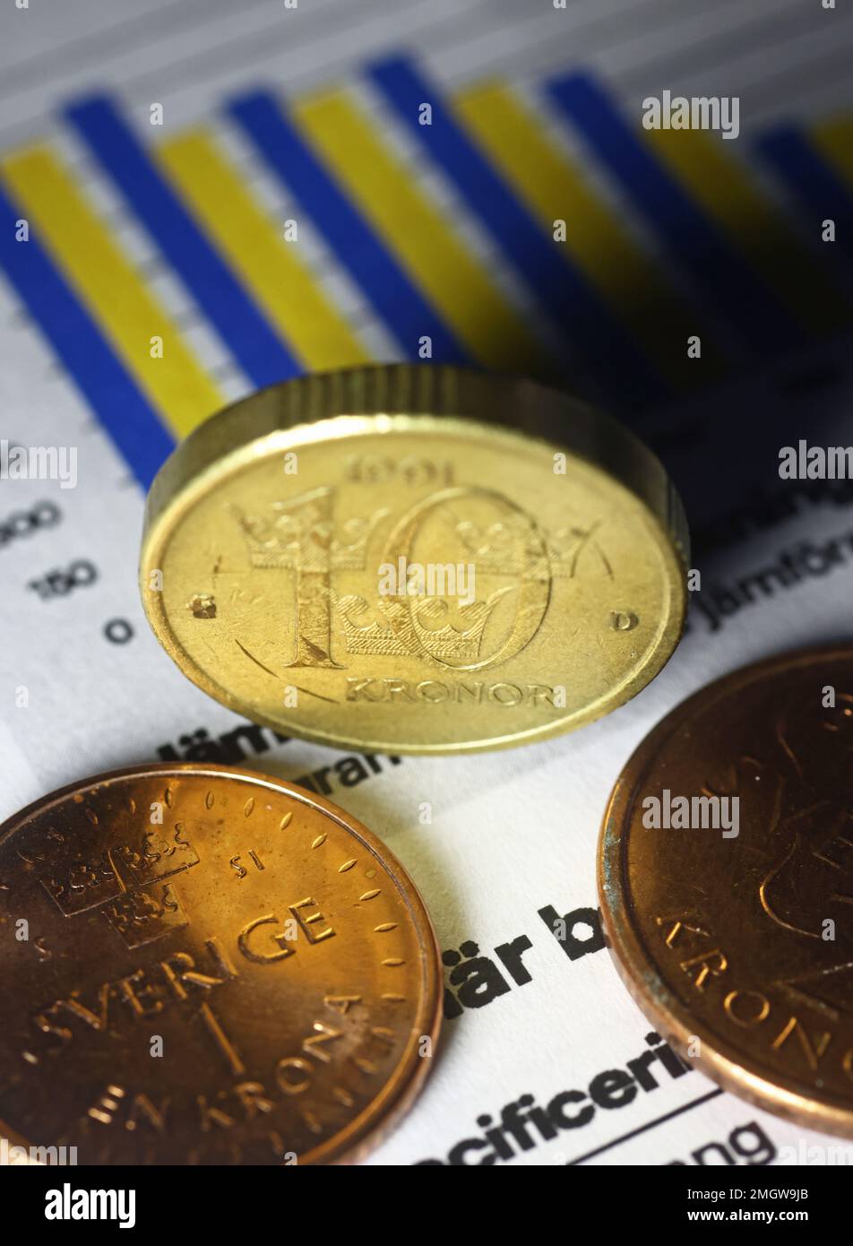 Swedish coins on an invoice from the electricity network company ...