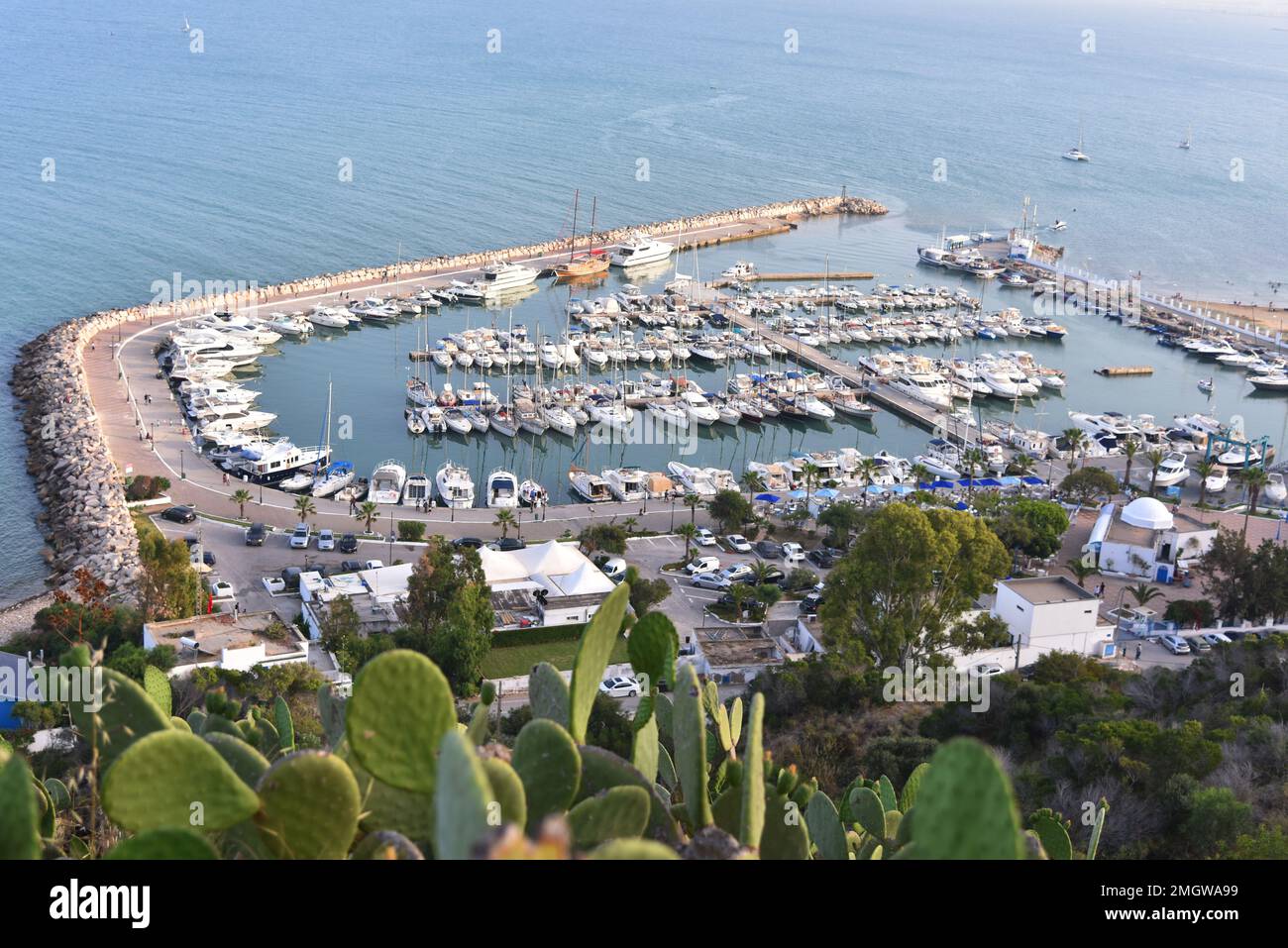 Port with yachts and ships in Sidi Bou Said. Copy space, wallpaper ...