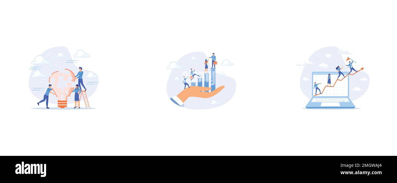 Teamwork to solve problem, Employee development, ncrease business performance, set flat vector ...