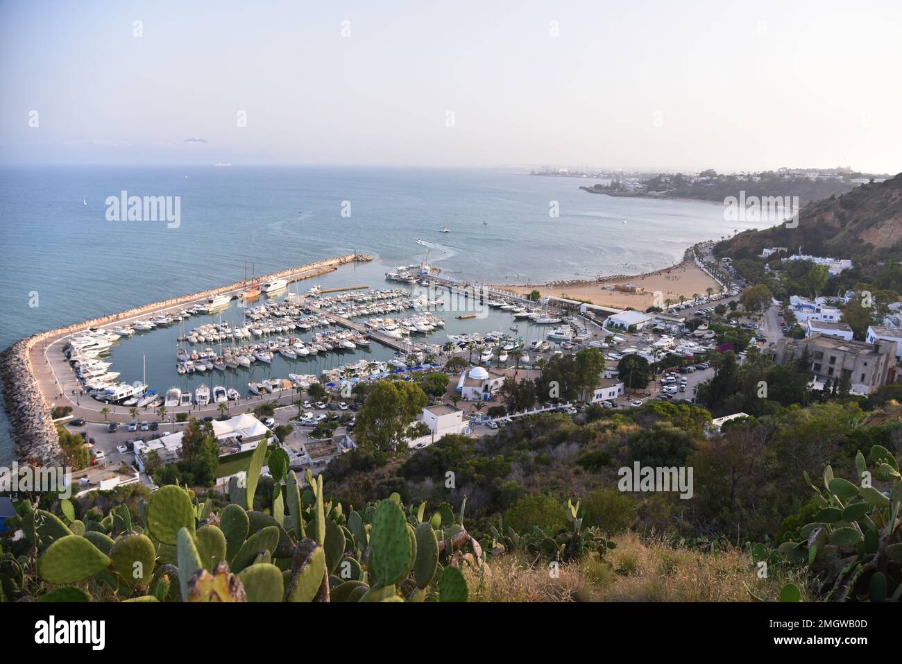 Port with yachts and ships in Sidi Bou Said. Copy space, wallpaper ...