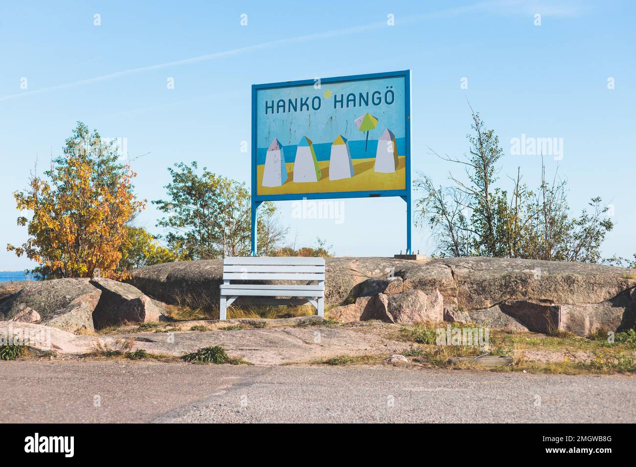 View of Hanko town coast, Hango, Finland, with beach and coastal ...