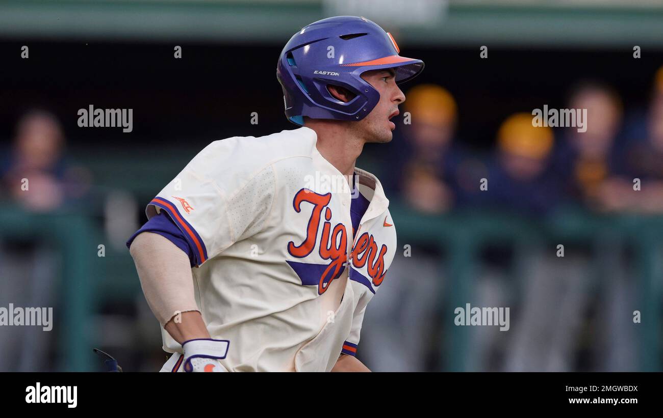 Clemson's Sam Hall runs to first base during an NCAA baseball game on ...
