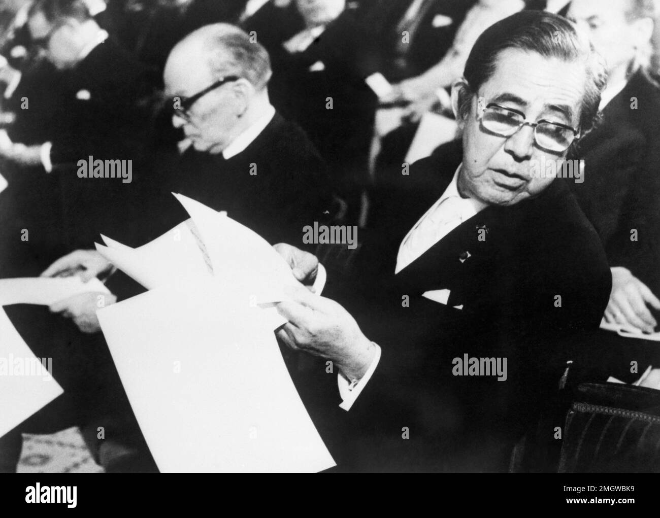 Eisaku Sato of Japan and Ireland's Sean MacBride, left, seen before ...