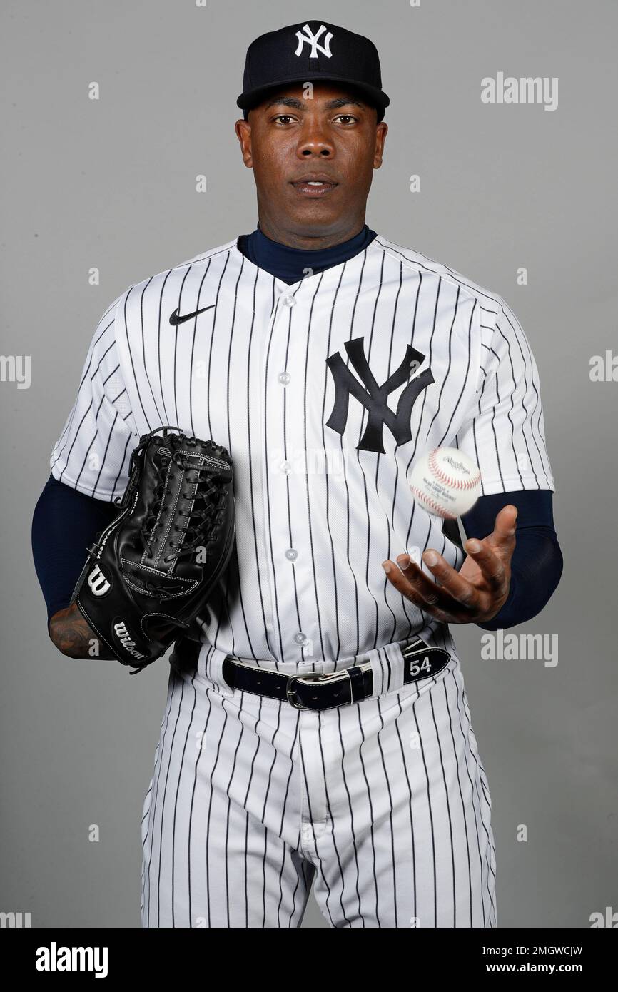 This is a 2020 photo of Aroldis Chapman of the New York Yankees ...