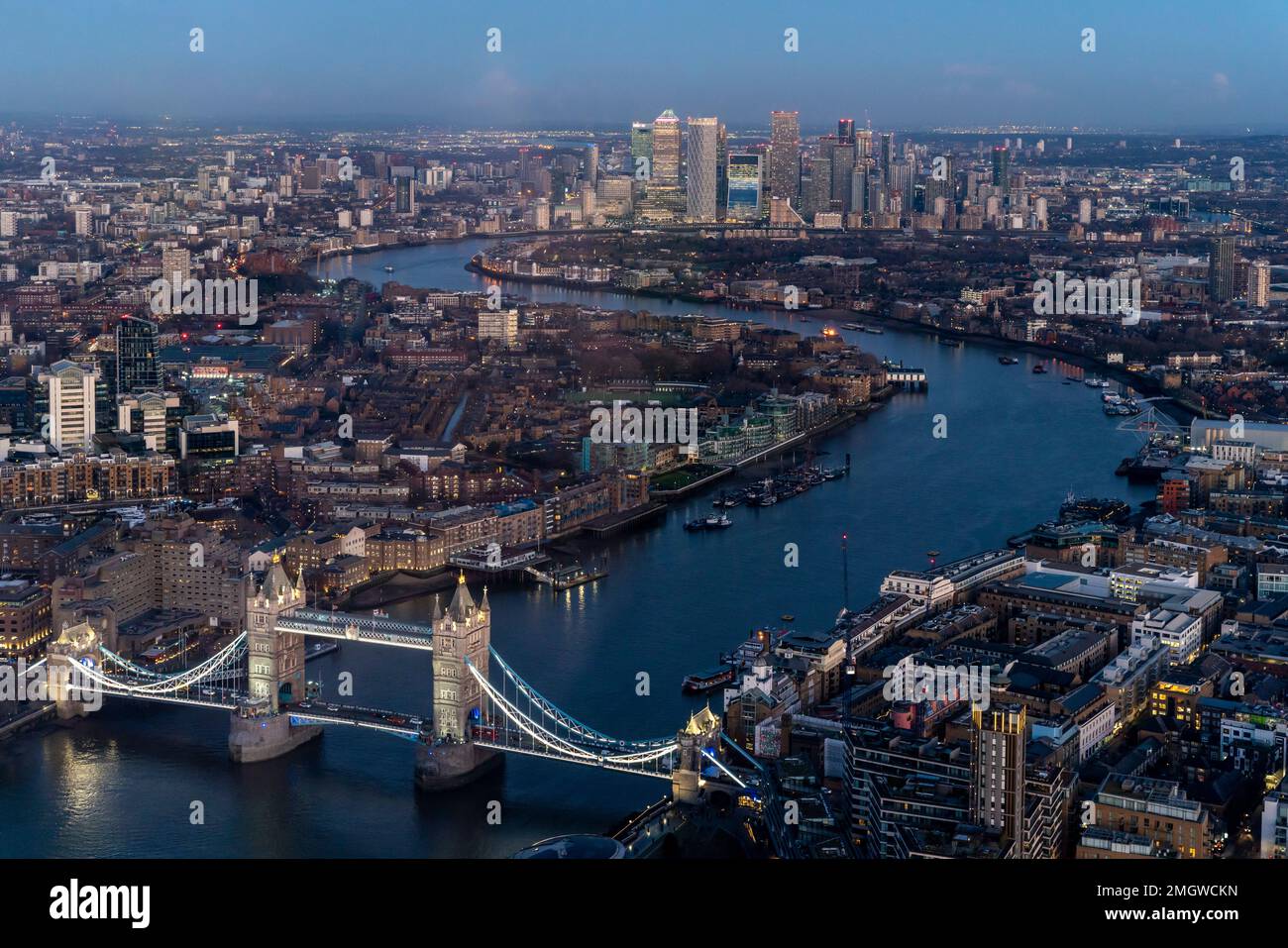 A View Of Tower Bridge, The River Thames and Canary Wharf at Night from ...