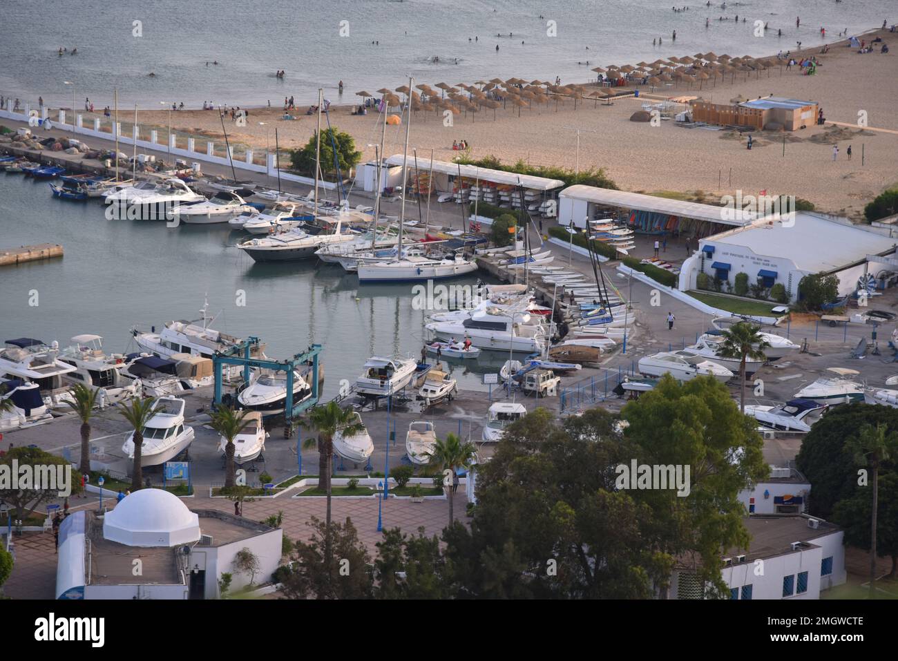 Port with yachts and ships in Sidi Bou Said. Copy space, wallpaper ...